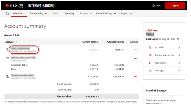 NAB Online Banking | Help Center | Online Transaction